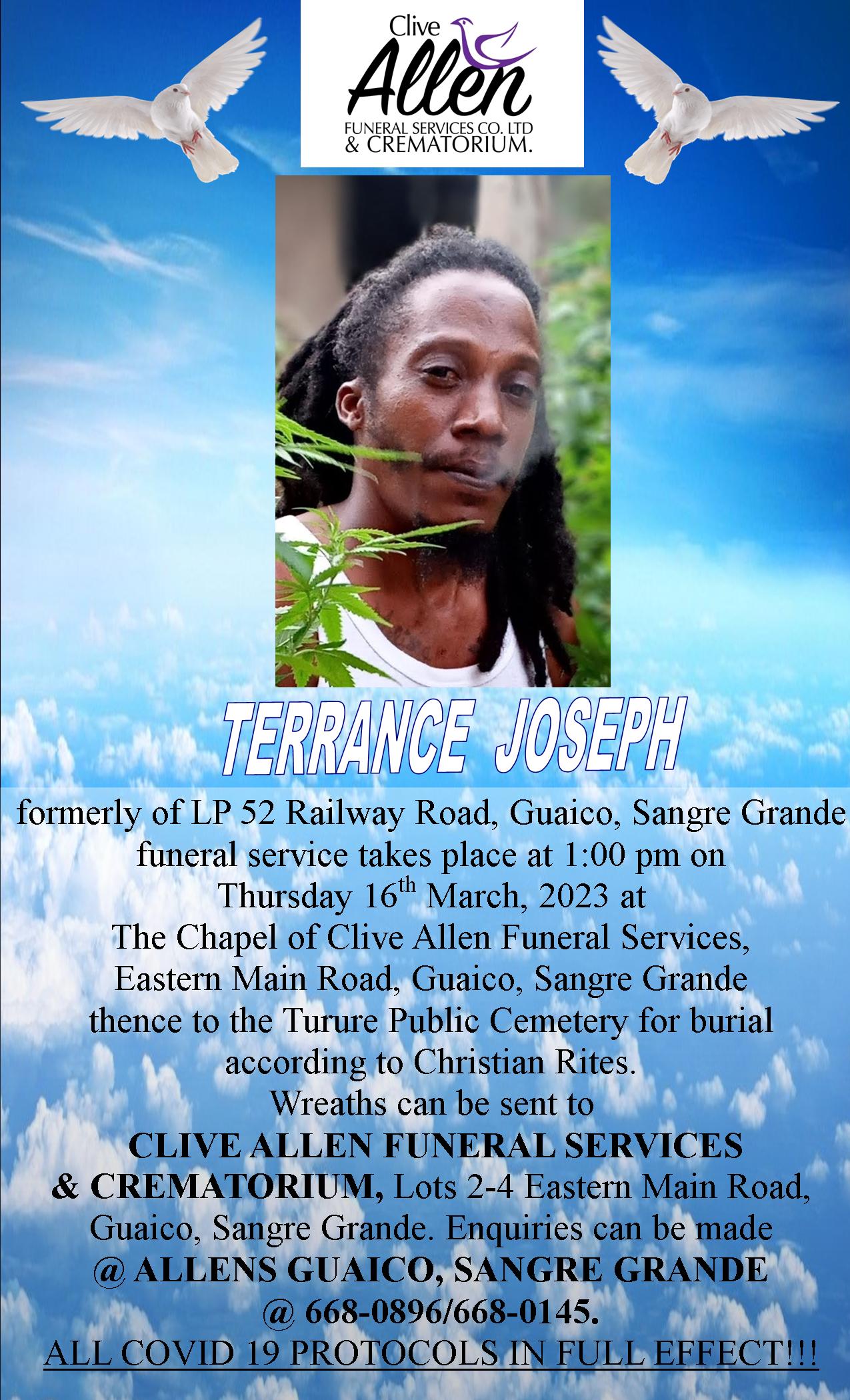 TERRANCE JOSEPH – Clive Allen Funeral Services Co. Ltd & Crematorium