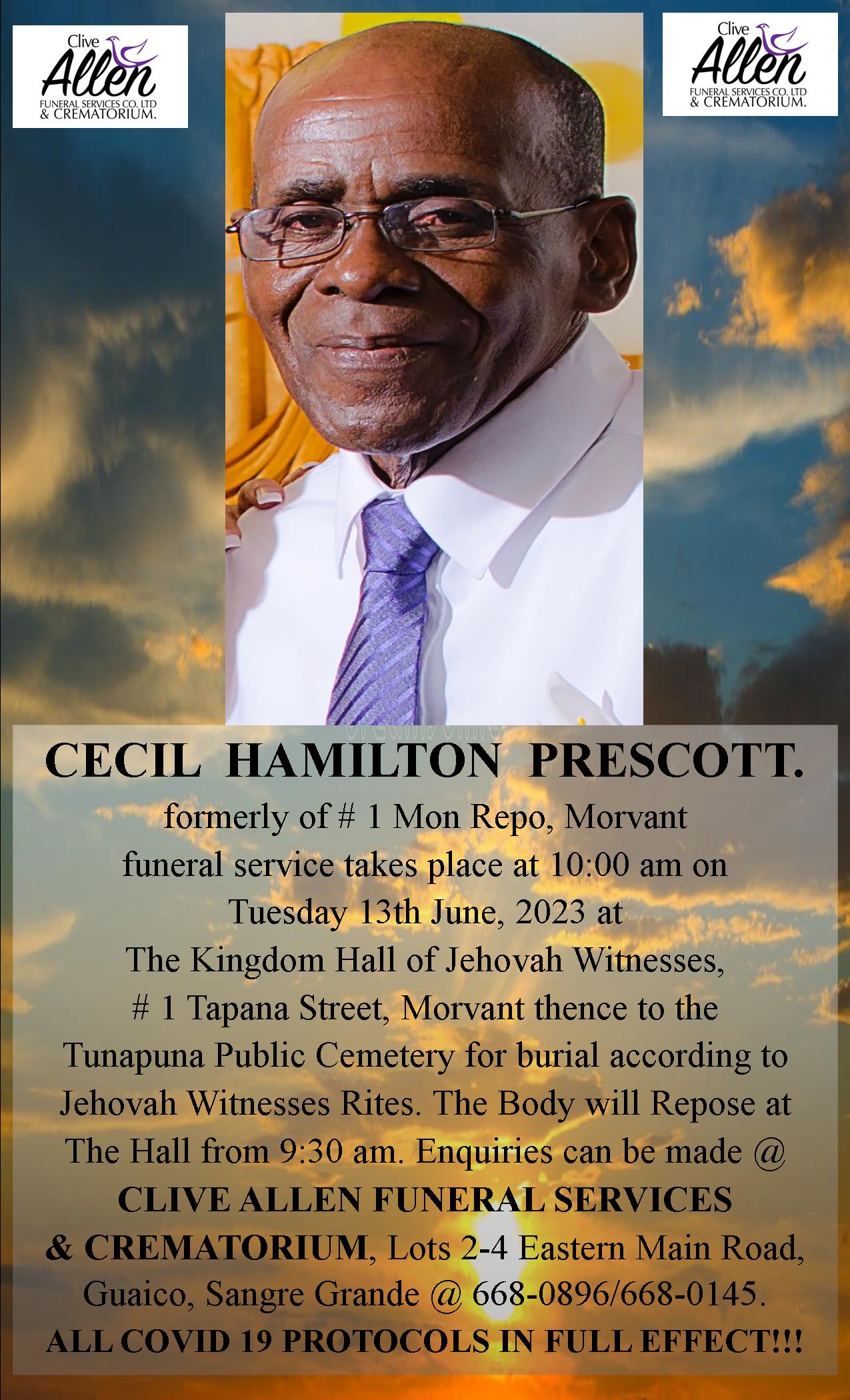 CECIL HAMILTON PRESCOTT. – Clive Allen Funeral Services Co. Ltd ...