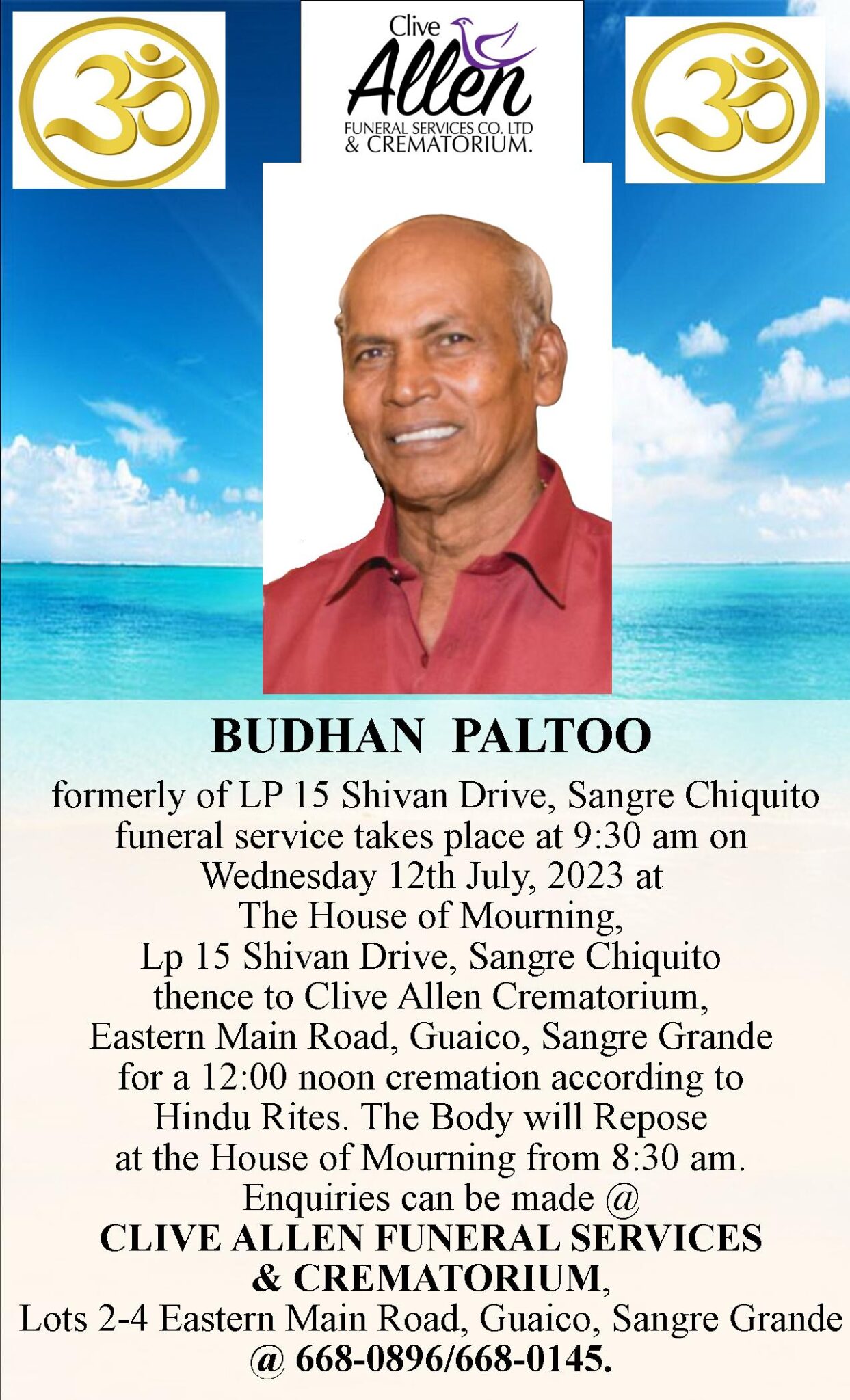 BUDHAN PALTOO – Clive Allen Funeral Services Co. Ltd & Crematorium