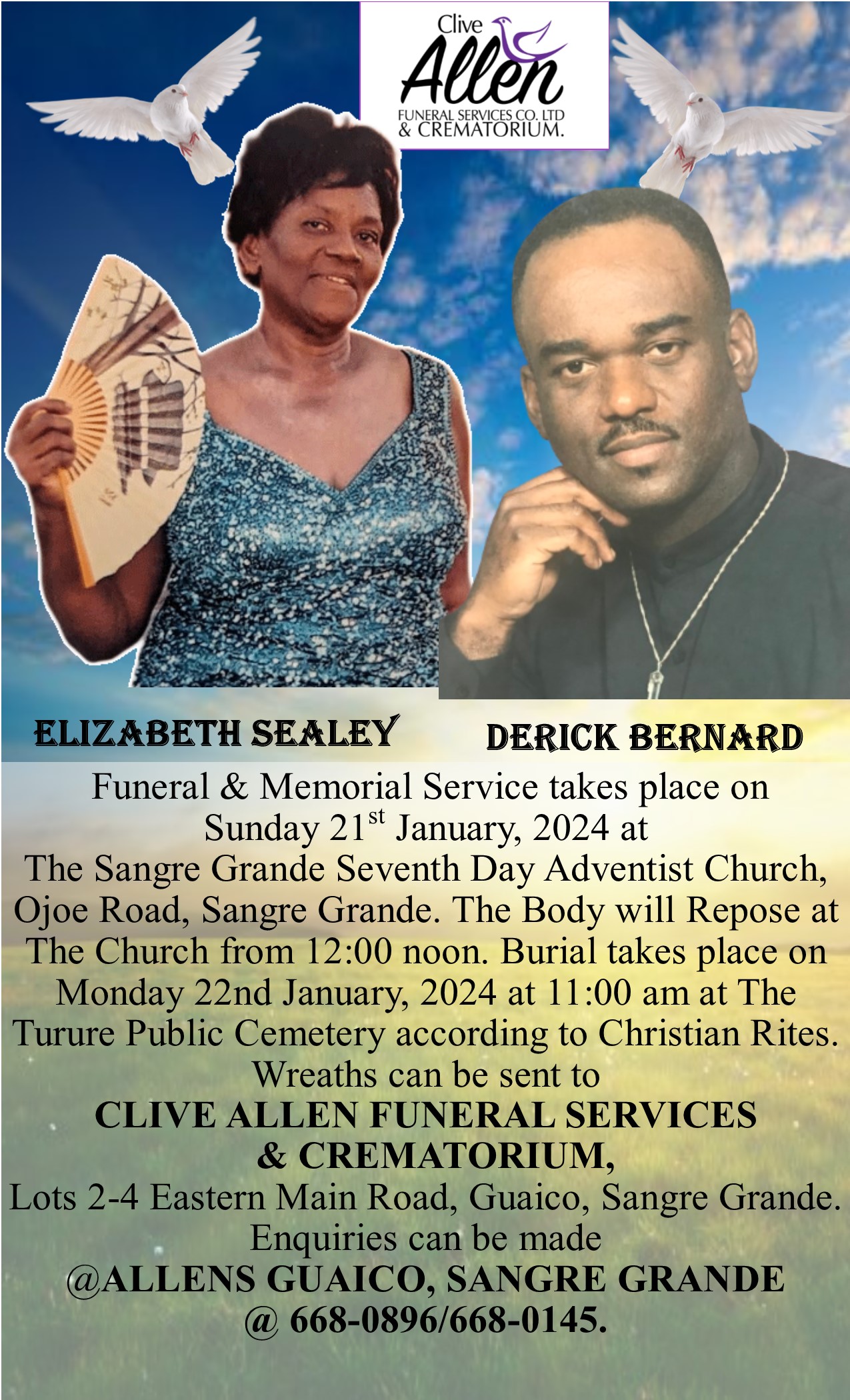 ELIZABETH SEALEY & DERICK BERNARD – Clive Allen Funeral Services Co ...