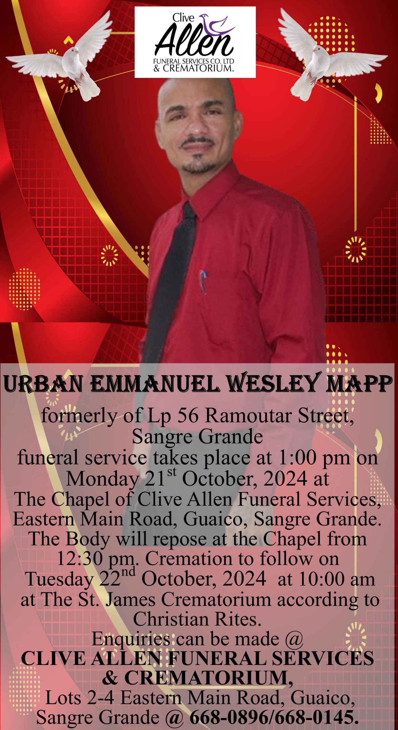 URBAN EMMANUEL WESLEY MAPP. – Clive Allen Funeral Services Co. Ltd ...