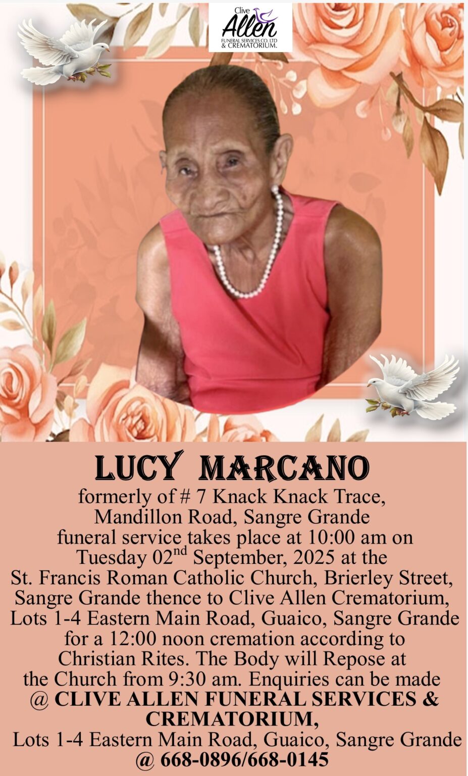 LUCY MARCANO – Clive Allen Funeral Services Co. Ltd & Crematorium