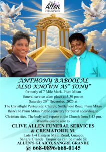 ANTHONY BABOOLAL ALSO KNOWN AS ” TONY” – Clive Allen Funeral Services ...
